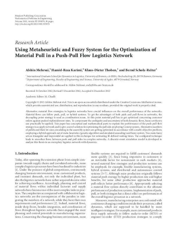 (PDF) Using Metaheuristic and Fuzzy System for the Optimization of Material Pull in a Push-Pull ...
