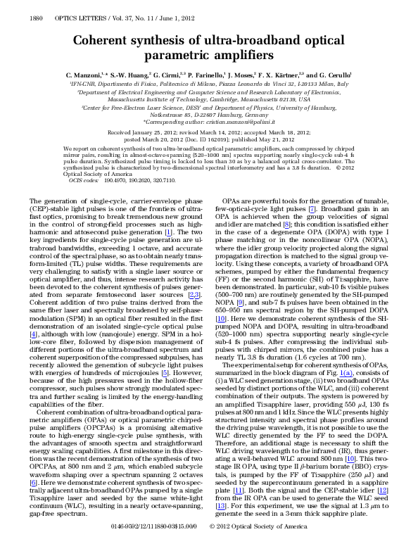 (PDF) Coherent synthesis of ultra-broadband optical parametric amplifiers