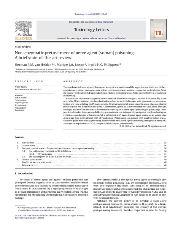 (PDF) Non-enzymatic pretreatment of nerve agent (soman) poisoning: A ...