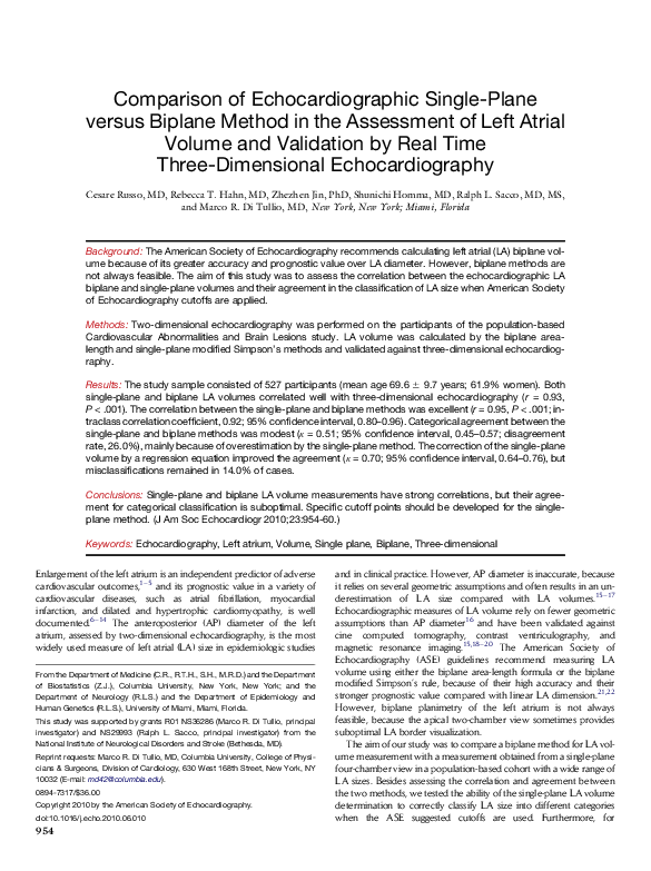 (PDF) Comparison of Echocardiographic Single-Plane versus Biplane ...