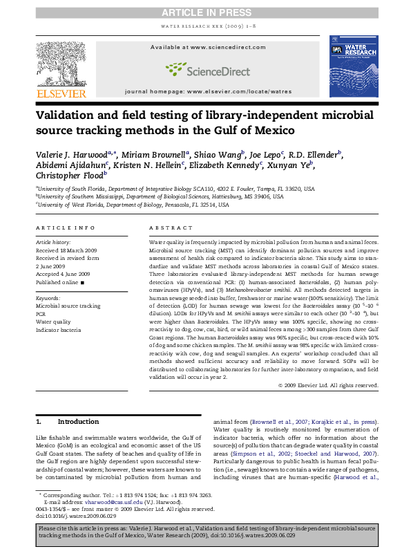 Pdf Validation And Field Testing Of Library Independent Microbial Source Tracking Methods In