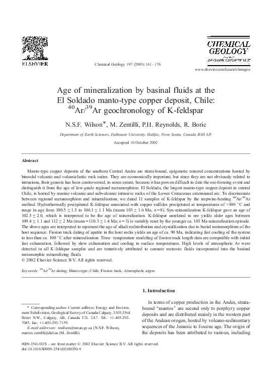 (PDF) Age of mineralization by basinal fluids at the El Soldado manto ...