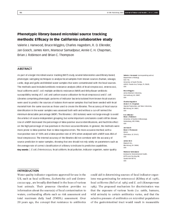 (PDF) Phenotypic library-based microbial source tracking methods: efficacy in the California ...