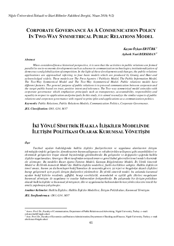 (PDF) CORPORATE GOVERNANCE AS A COMMUNICATION POLICY IN TWO-WAY ...