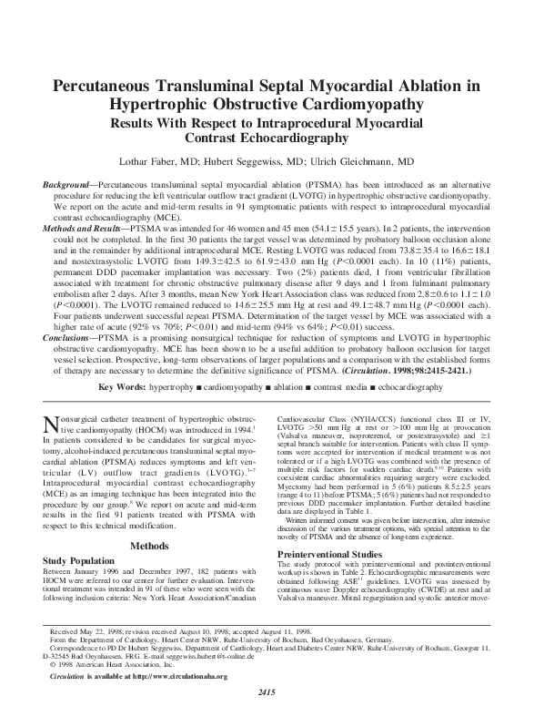 (PDF) Percutaneous Transluminal Septal Myocardial Ablation in ...