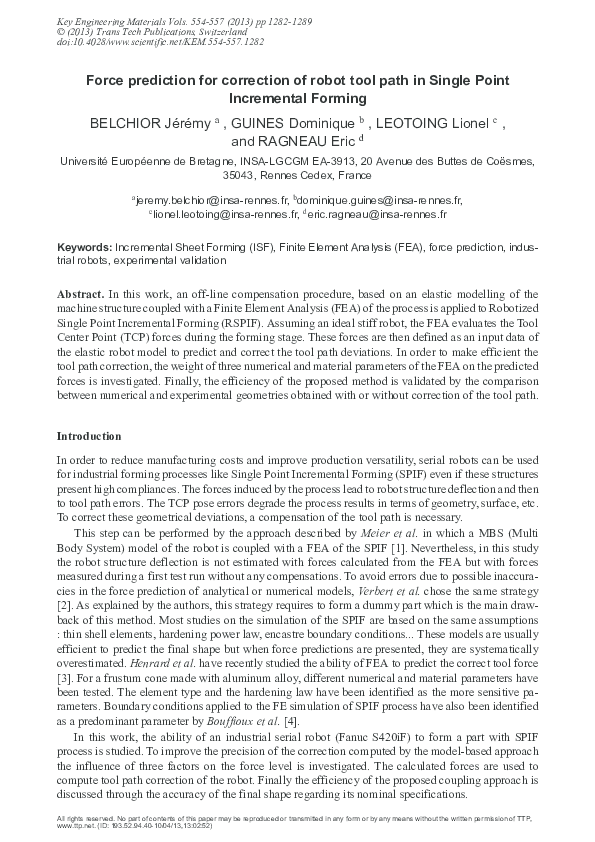 (PDF) Force Prediction for Correction of Robot Tool Path in Single Point Incremental Forming