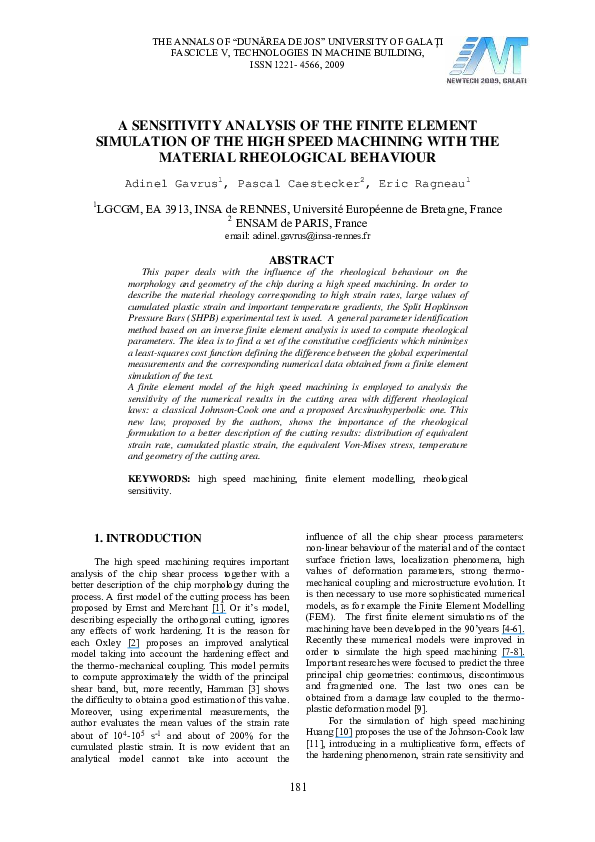 (PDF) A Sensitivity Analysis of the Finite Element Simulation of the High Speed Machining With ...
