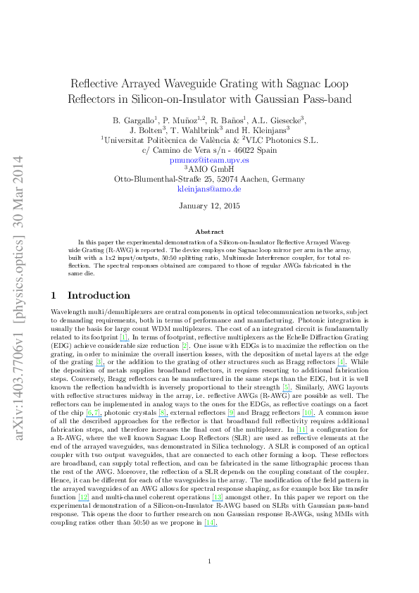 Pdf Reflective Arrayed Waveguide Grating With Sagnac Loop Reflectors