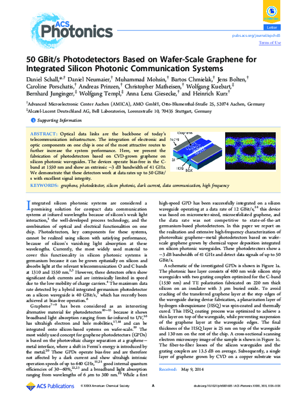 (PDF) 50 GBit/s Photodetectors Based on Wafer-Scale Graphene for Integrated Silicon Photonic ...