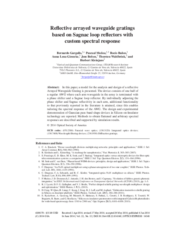 (PDF) Reflective arrayed waveguide gratings based on Sagnac loop reflectors with custom spectral ...
