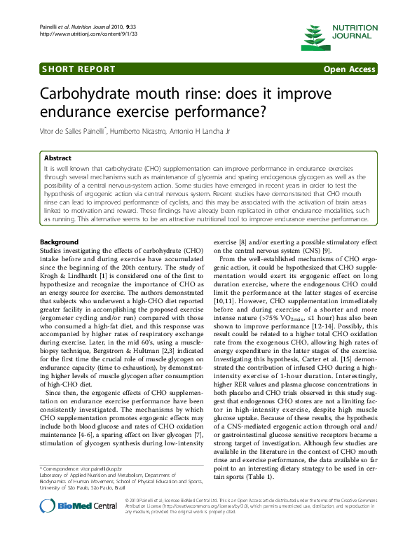 (PDF) Carbohydrate mouth rinse: does it improve endurance exercise ...