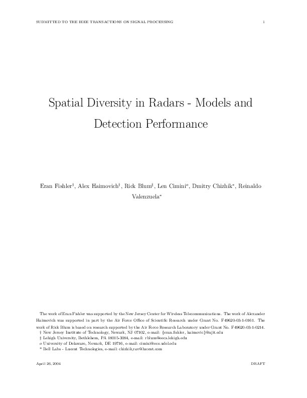 (PDF) Spatial Diversity in Radars—Models and Detection Performance