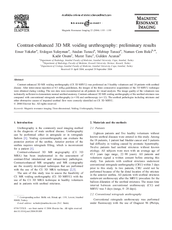 (PDF) Contrast-enhanced 3D MR voiding urethrography: preliminary results