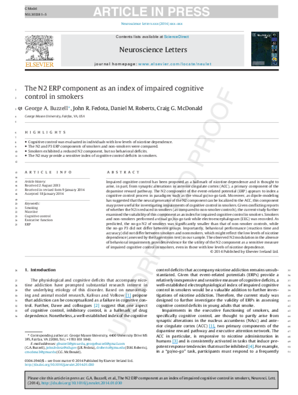 (PDF) The N2 ERP component as an index of impaired cognitive control in ...
