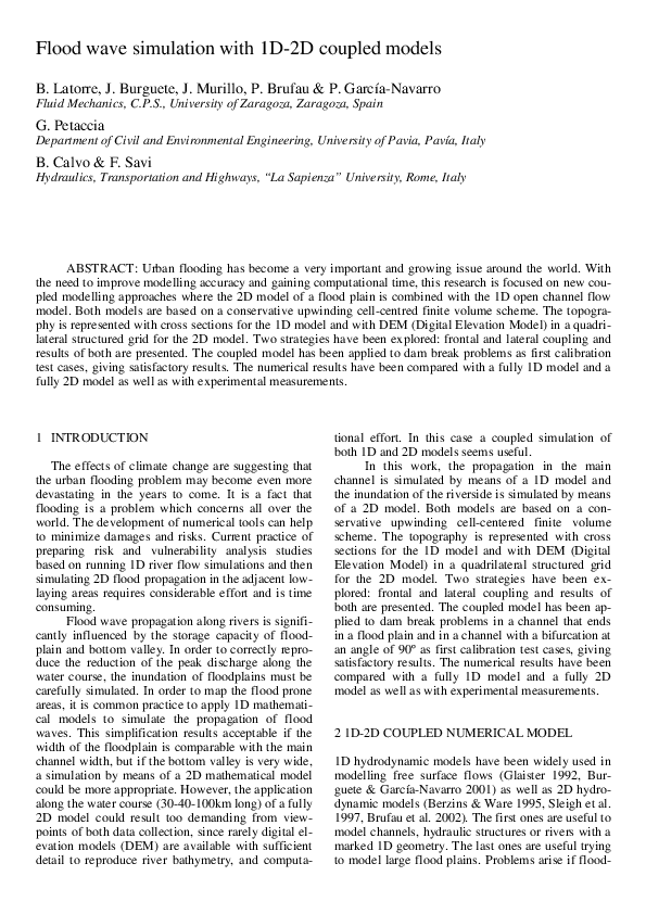 (PDF) Flood wave simulation with 1D-2D coupled models