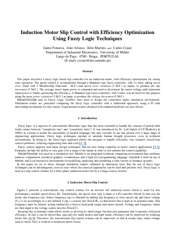 Pdf Induction Motor Slip Control With Efficiency Optimization Using