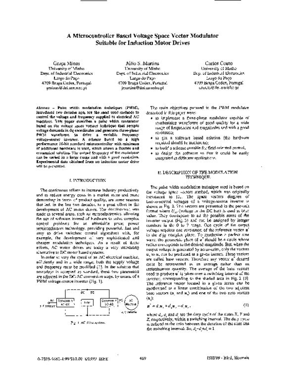(PDF) A Microcontroller Based Voltage Space Vector Modulator Suitable for Induction Motor Drives