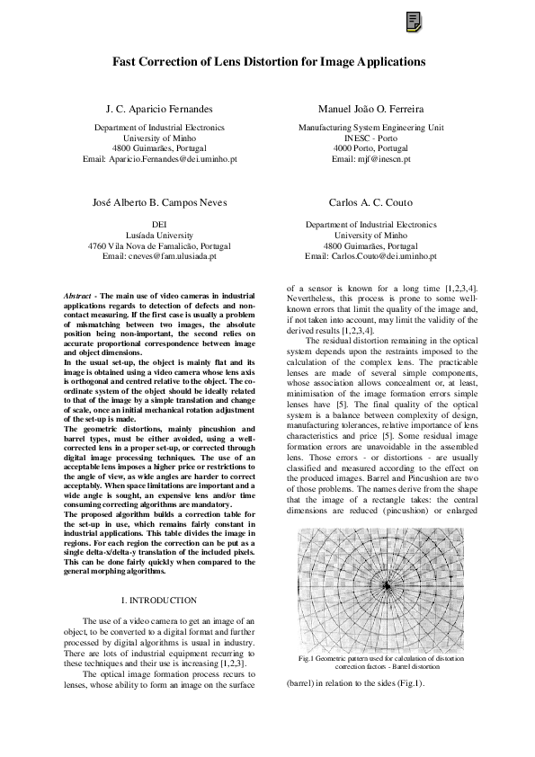 Pdf Fast Correction Of Lens Distortion For Image Applications