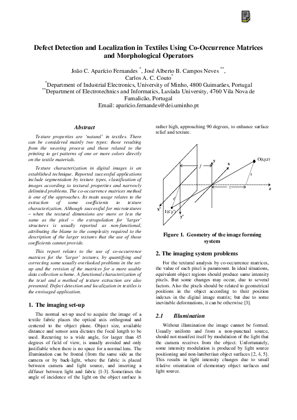 Pdf Defect Detection And Localization In Textiles Using Co Occurrence Matrices And