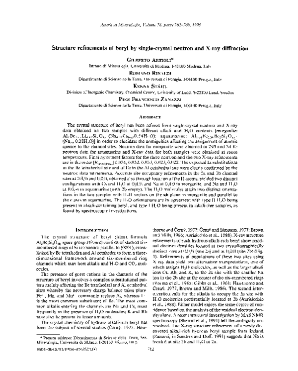 (PDF) Structure refinement of beryl by single crystal neutron and X-ray diffraction | Gilberto ...