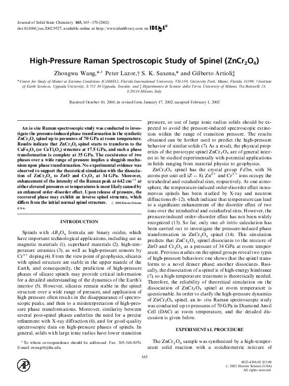 (PDF) High-Pressure Raman Spectroscopic Study of Spinel (ZnCr 2O 4)