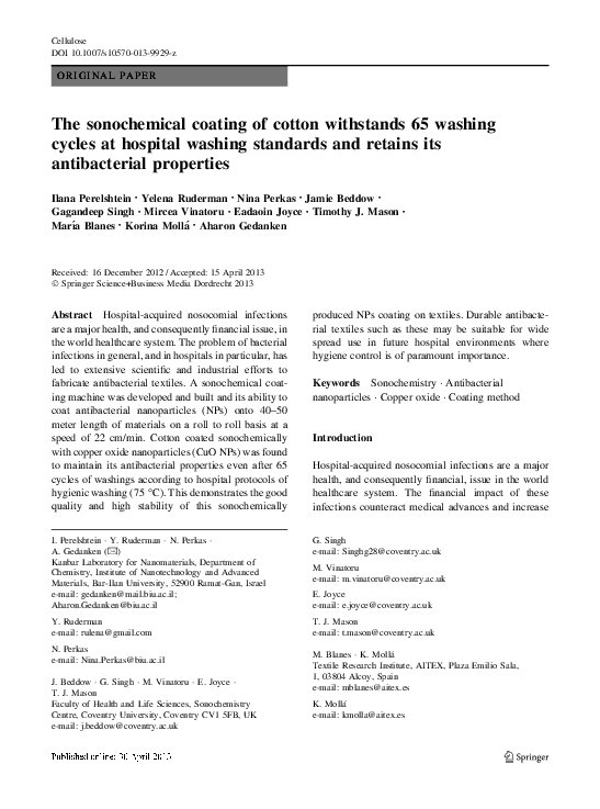 (PDF) The sonochemical coating of cotton withstands 65 washing cycles ...