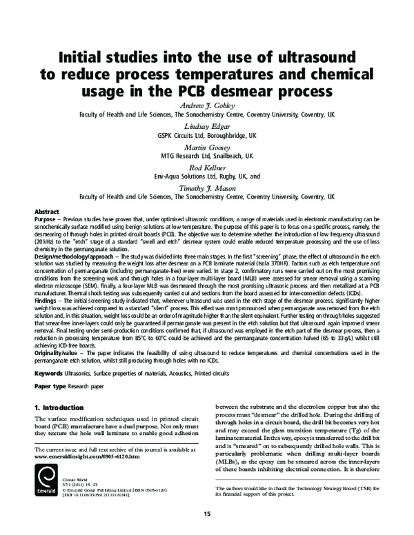 (PDF) Initial studies into the use of ultrasound to reduce process ...