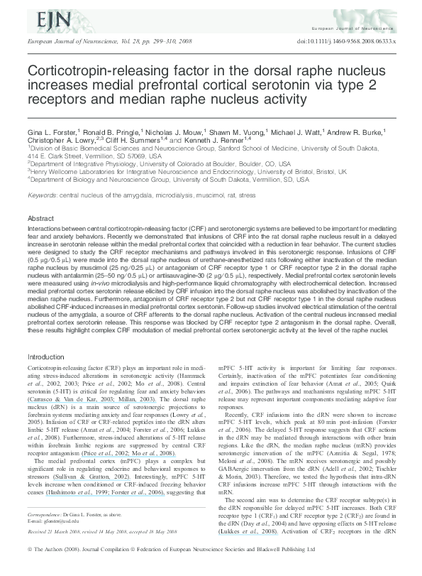 (PDF) Corticotropin-releasing factor in the dorsal raphe nucleus: Linking stress coping and ...