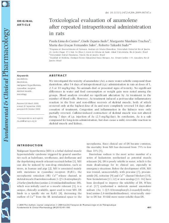 (PDF) Toxicological evaluation of azumolene after repeated ...