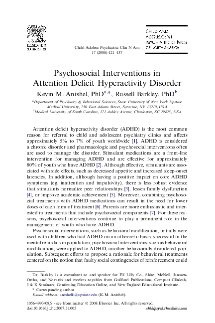 (PDF) Psychosocial Interventions in Attention Deficit Hyperactivity Disorder
