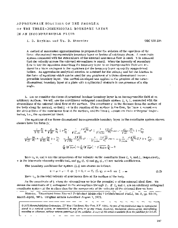 (PDF) Approximate solution of the problem of the three-dimensional boundary layer in an ...