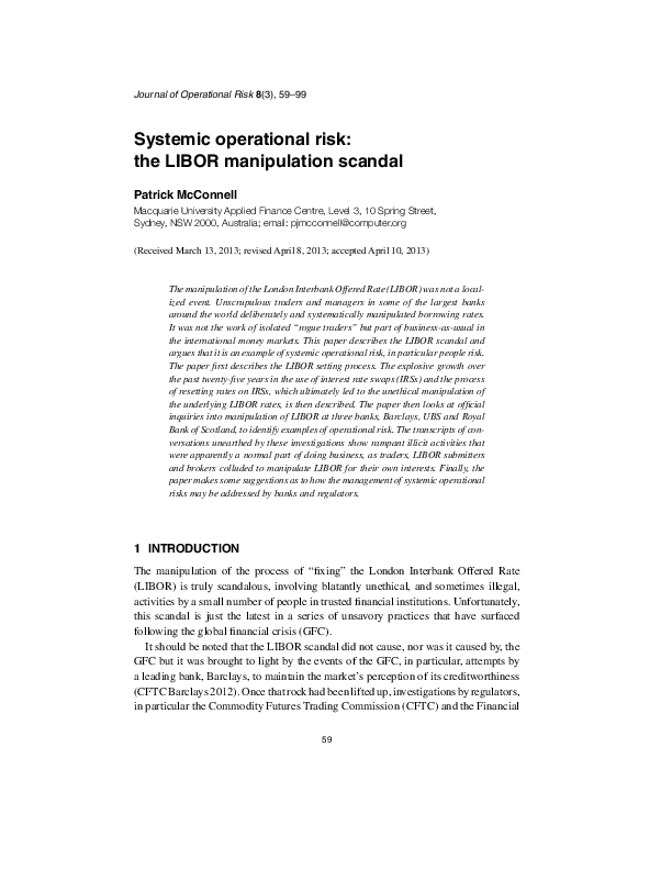 (PDF) Systemic operational risk: the LIBOR manipulation scandal