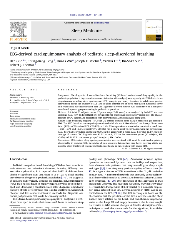 (PDF) ECG-derived cardiopulmonary analysis of pediatric sleep-disordered breathing