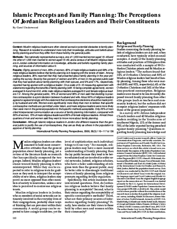 (PDF) Islamic Precepts and Family Planning: The Perceptions Of ...