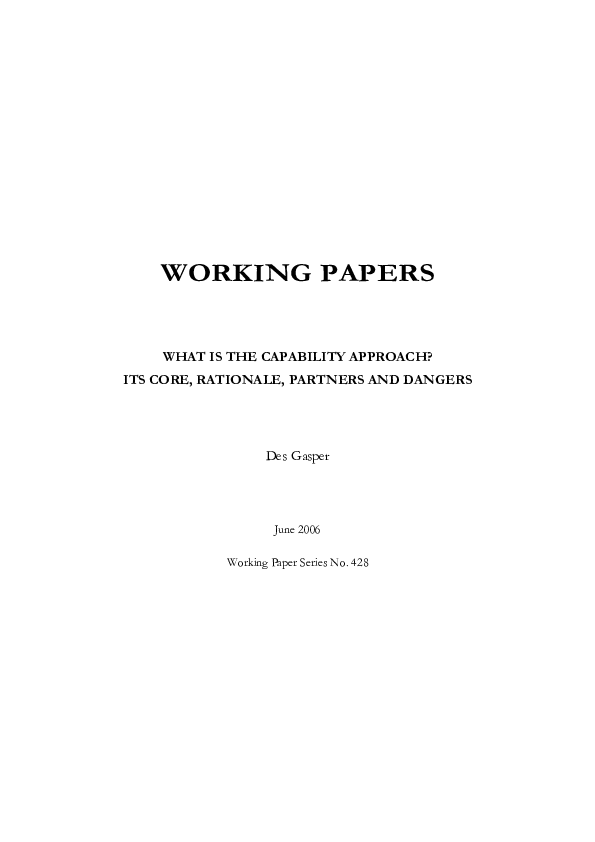 (PDF) WORKING PAPERS WHAT IS THE CAPABILITY APPROACH? ITS CORE ...