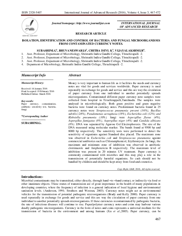 (PDF) ISOLATION, IDENTIFICATION AND CONTROL OF BACTERIA AND FUNGAL ...