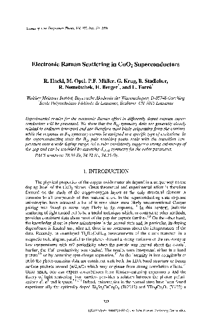 (PDF) Electronic Raman scattering in CuO2 superconductors