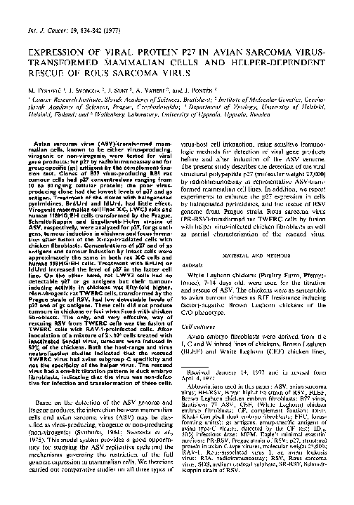 (PDF) Expression of viral protein P27 in avian sarcoma virus ...