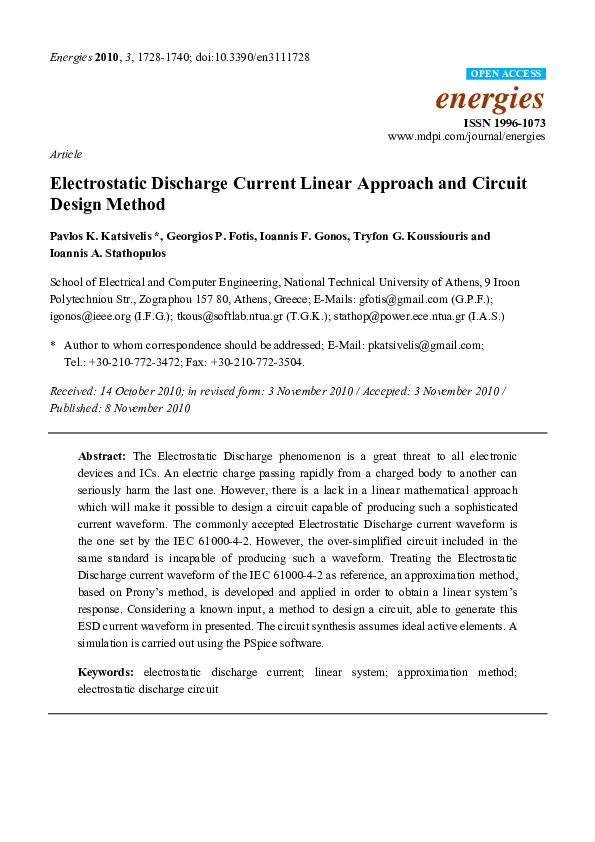 (PDF) Electrostatic Discharge Current Linear Approach and Circuit ...