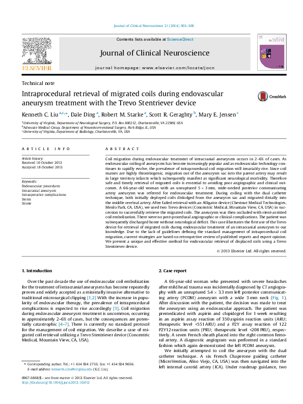 (PDF) Intraprocedural retrieval of migrated coils during endovascular ...