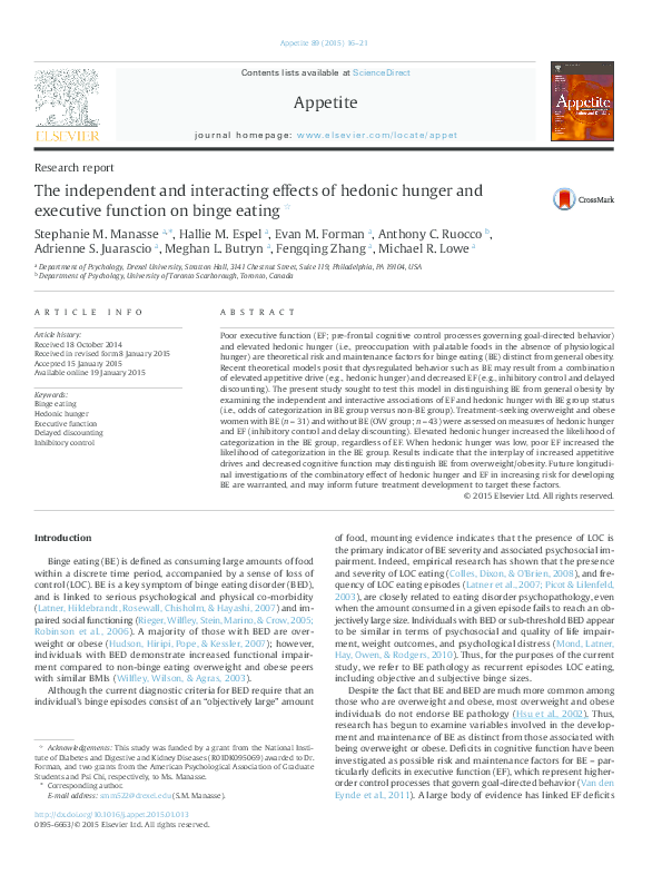(PDF) The independent and interacting effects of hedonic hunger and ...
