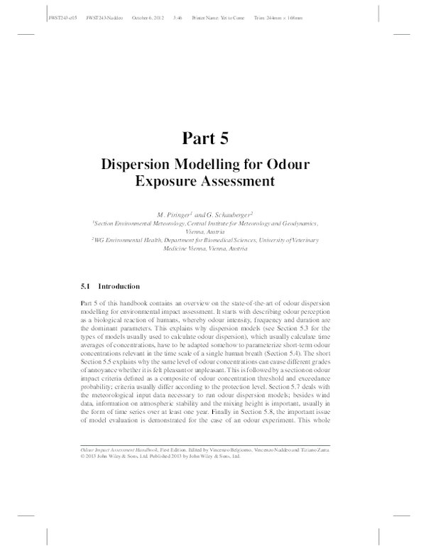 (PDF) Dispersion Modelling for Odour Exposure Assessment