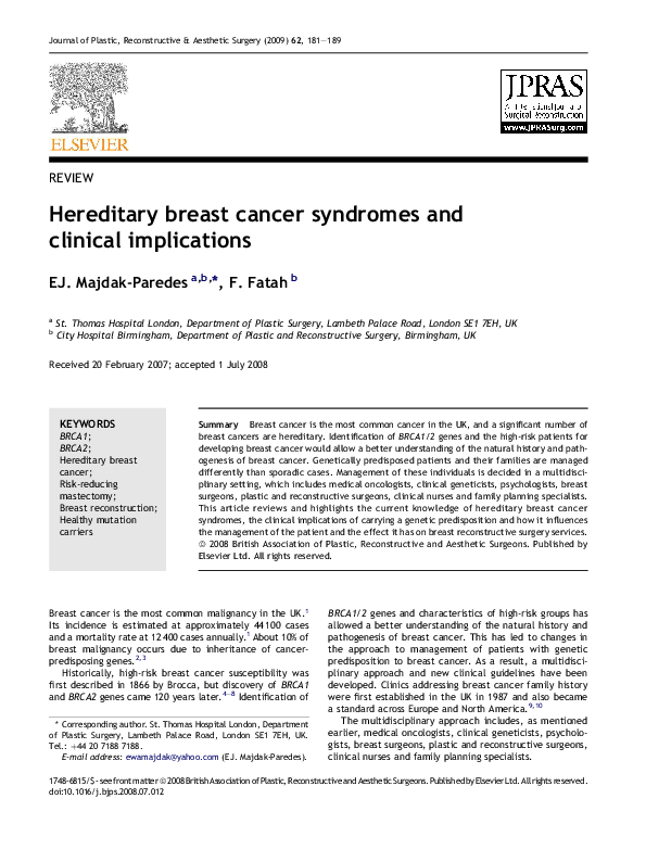 (PDF) Hereditary breast cancer syndromes and clinical implications ...