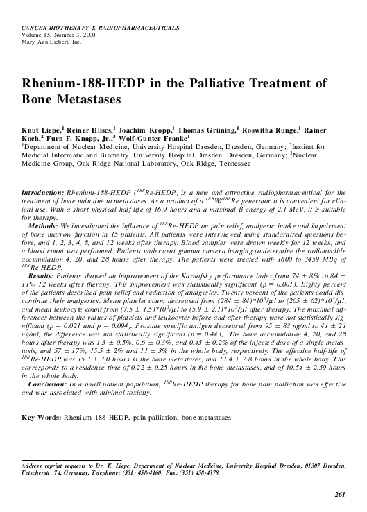 (PDF) Rhenium-188-HEDP in the Palliative Treatment of Bone Metastases