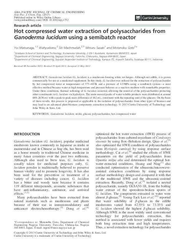 (PDF) Hot compressed water extraction of polysaccharides from Ganoderma ...