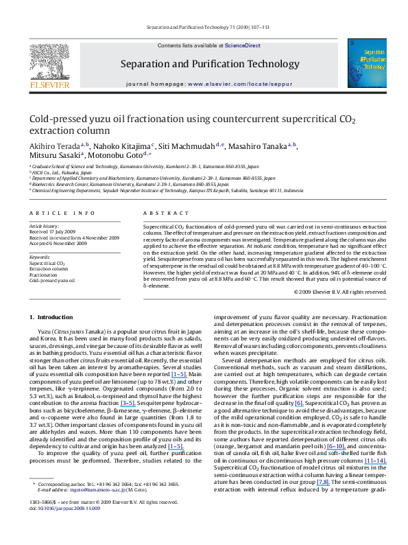 (PDF) Cold-pressed yuzu oil fractionation using countercurrent ...