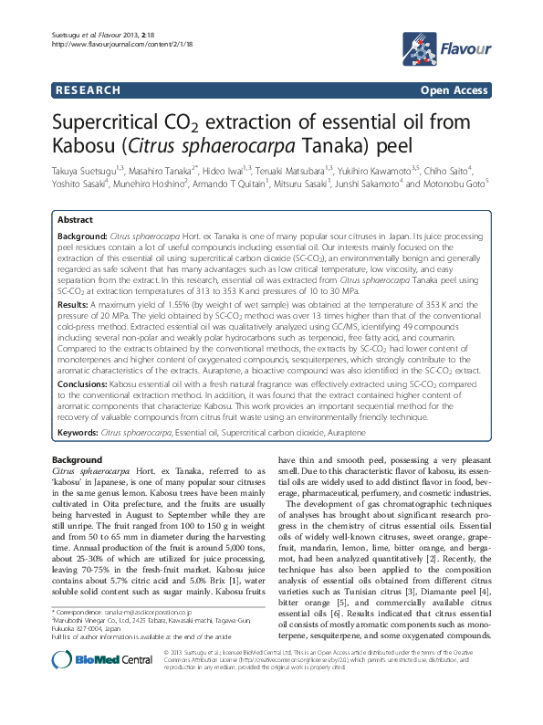 (PDF) Supercritical CO2 extraction of essential oil from Kabosu (Citrus ...