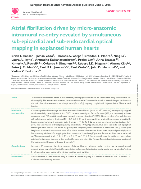 (PDF) Atrial fibrillation driven by micro-anatomic intramural re-entry ...