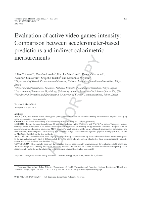 (PDF) Evaluation of active video games intensity: comparison between ...