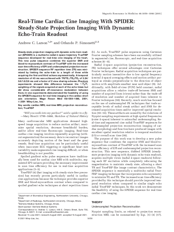 (PDF) Real-time cardiac cine imaging with SPIDER: Steady-state ...